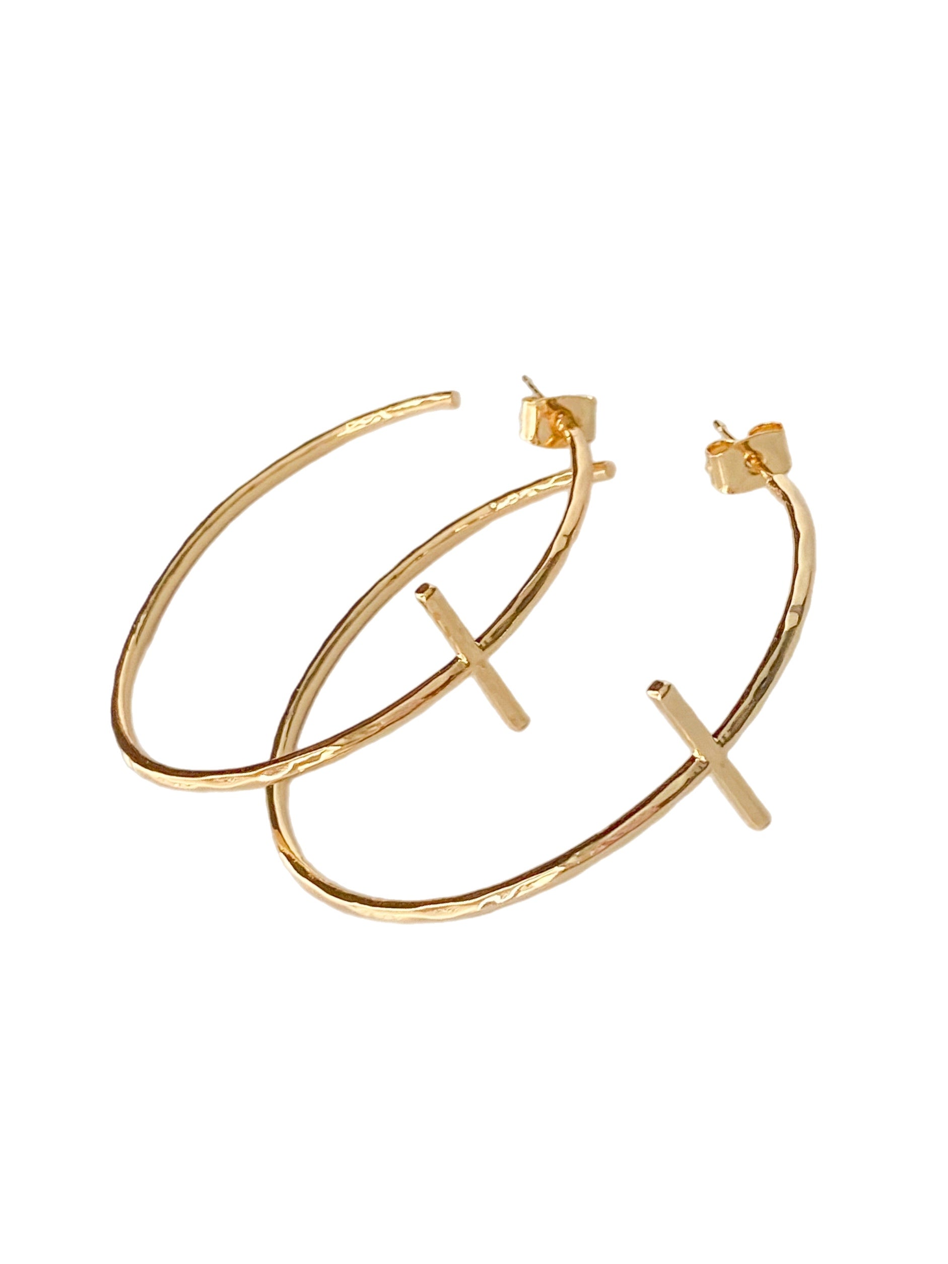 Gold Cross Through Hoops – Southern Oyster Company